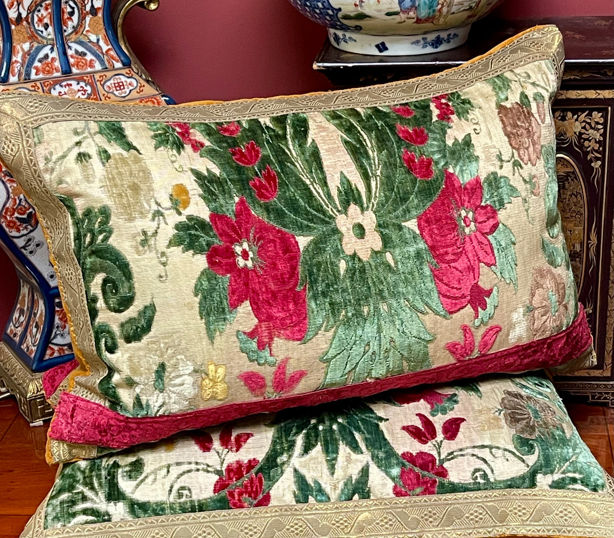 Antique Velvet Pillows Early 18th Century Genoa Jardiniere Silk Velvet ...
